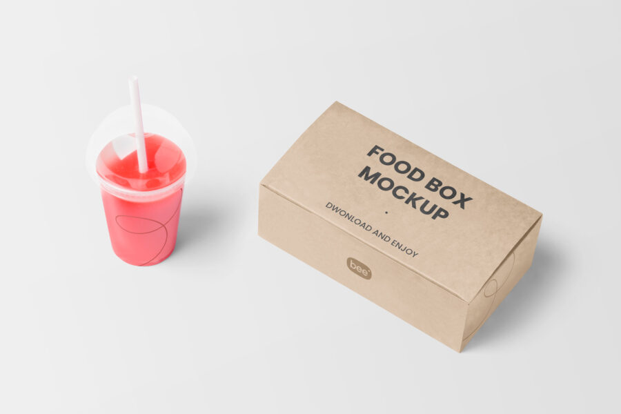 Free Food Box with Juice Mockup - mockupbee
