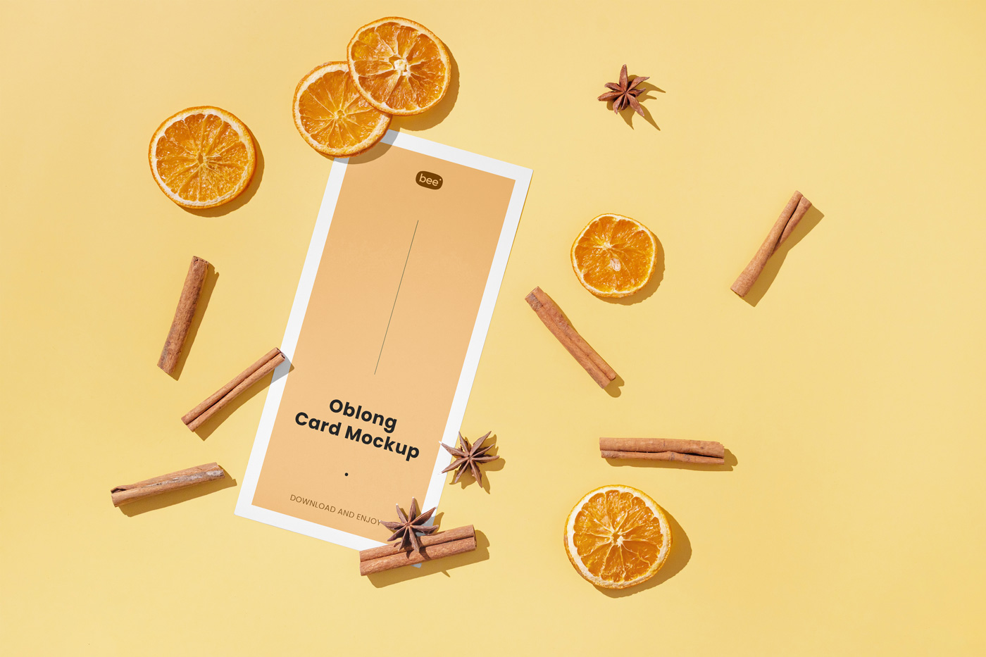 Free Oblong Card with Fruits Mockup - mockupbee
