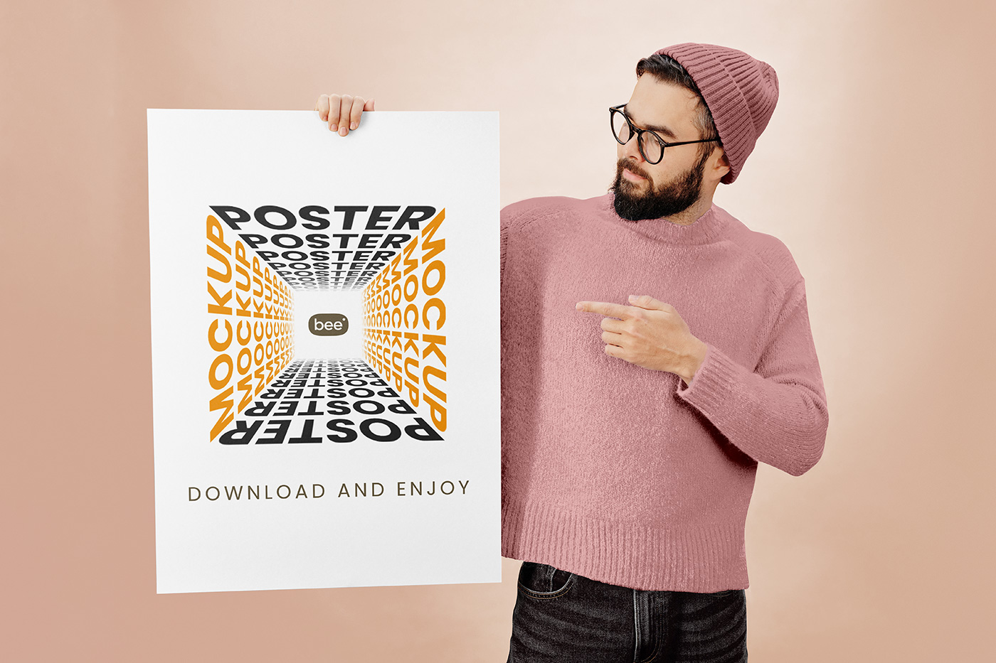 Free Poster in Hand Mockup - mockupbee