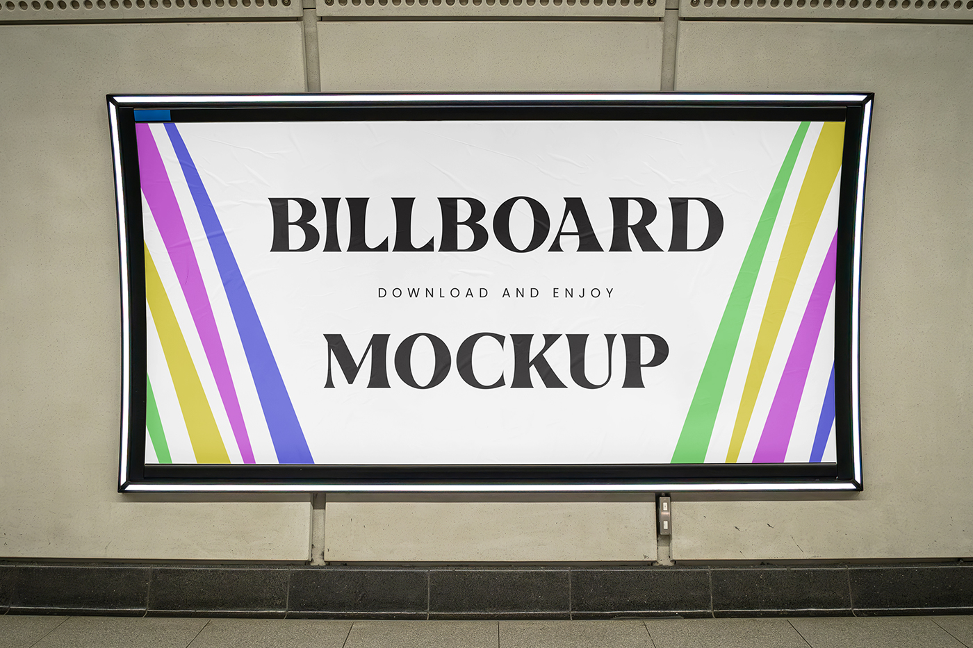 Free Curved Billboard in London Metro Mockup - mockupbee