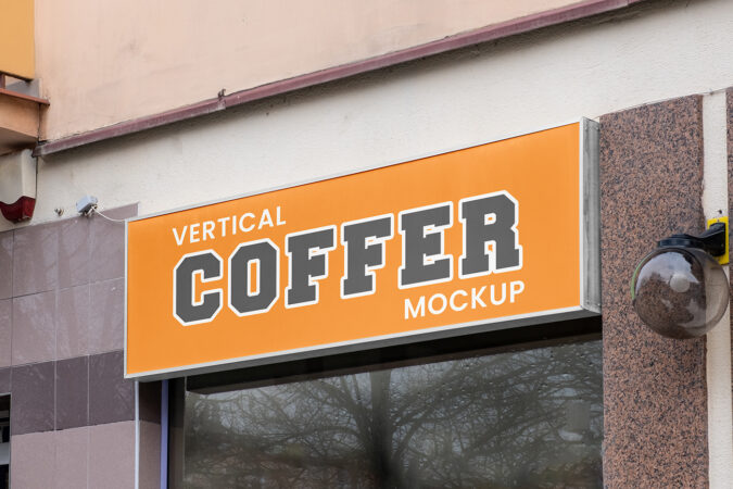 Free Rectangle Coffer Sign Mockup - mockupbee Free Rectangle Coffer Sign Mockup - mockupbee