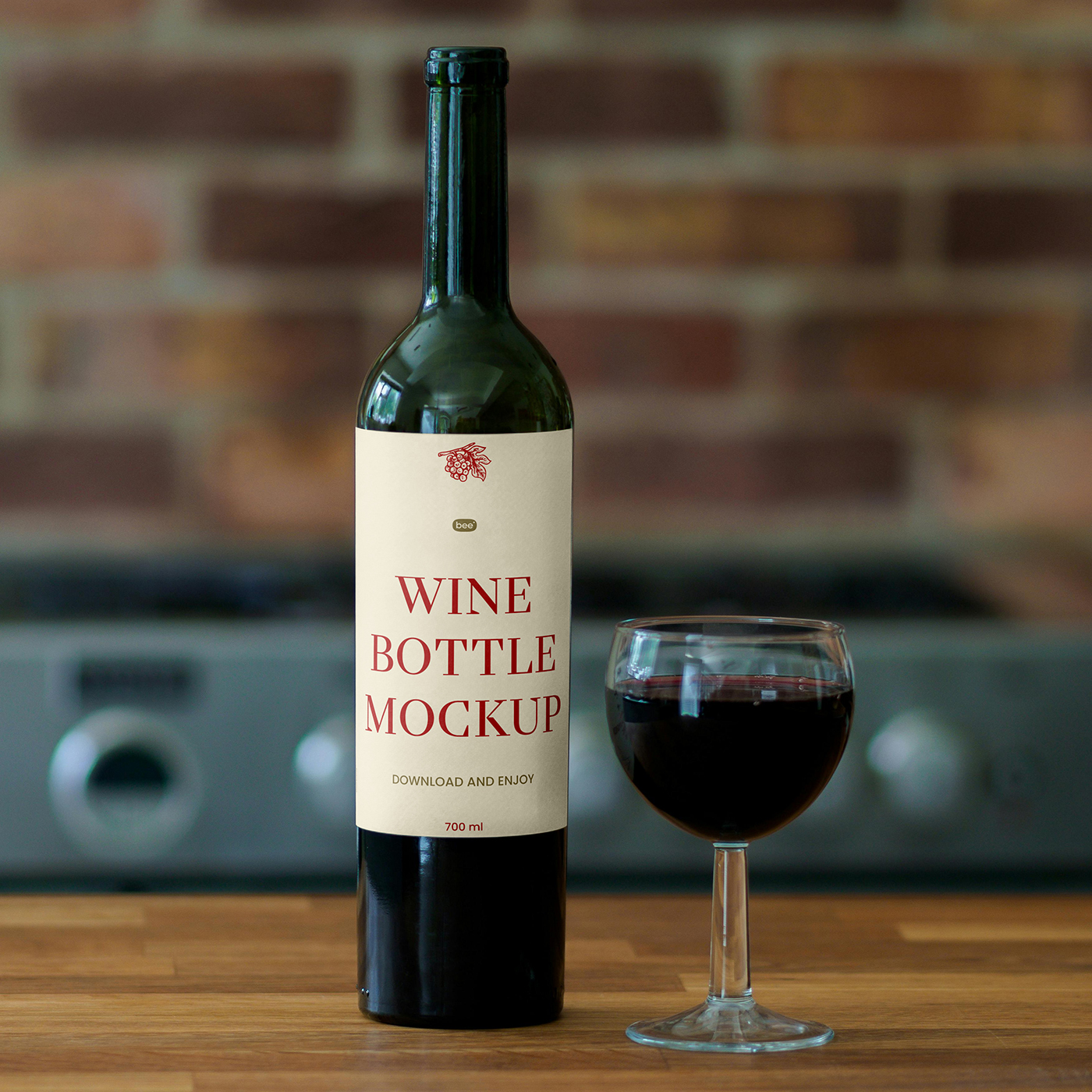 Free Wine Label with Glass Mockup - mockupbee