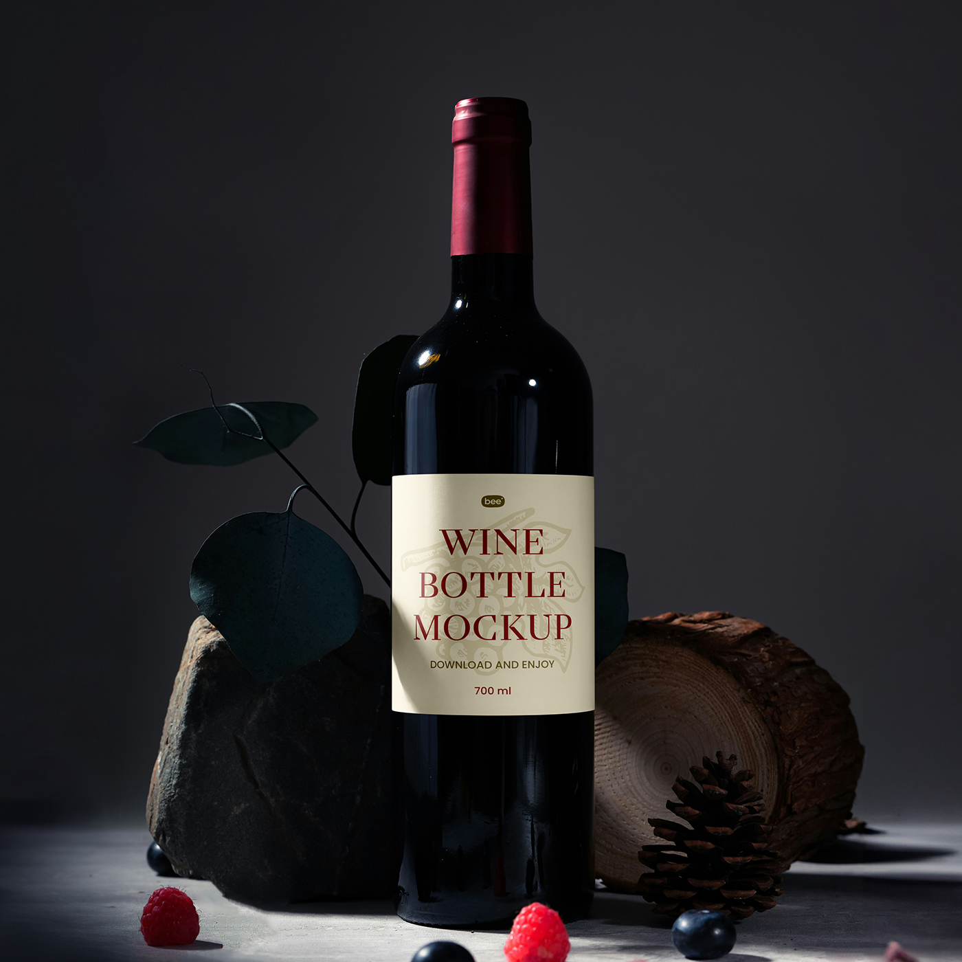 Free Wine Label on Bottle Mockup - mockupbee