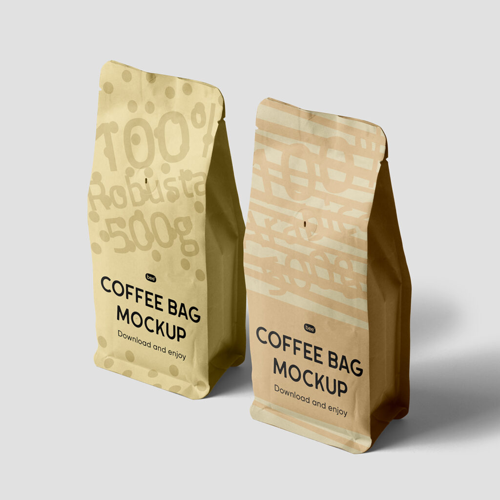 Free Perspective Coffee Bag Mockups - mockupbee