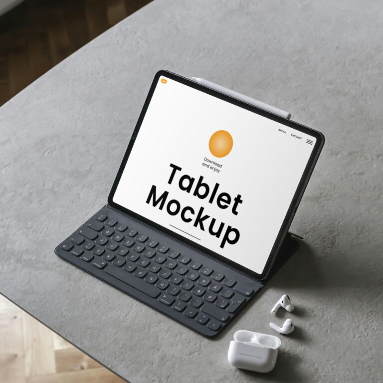 Free Tablet with Keyboard Mockup - mockupbee