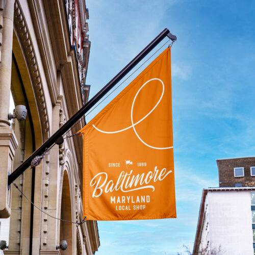 Free Hanging Asymmetrical Flag Mockup - mockupbee