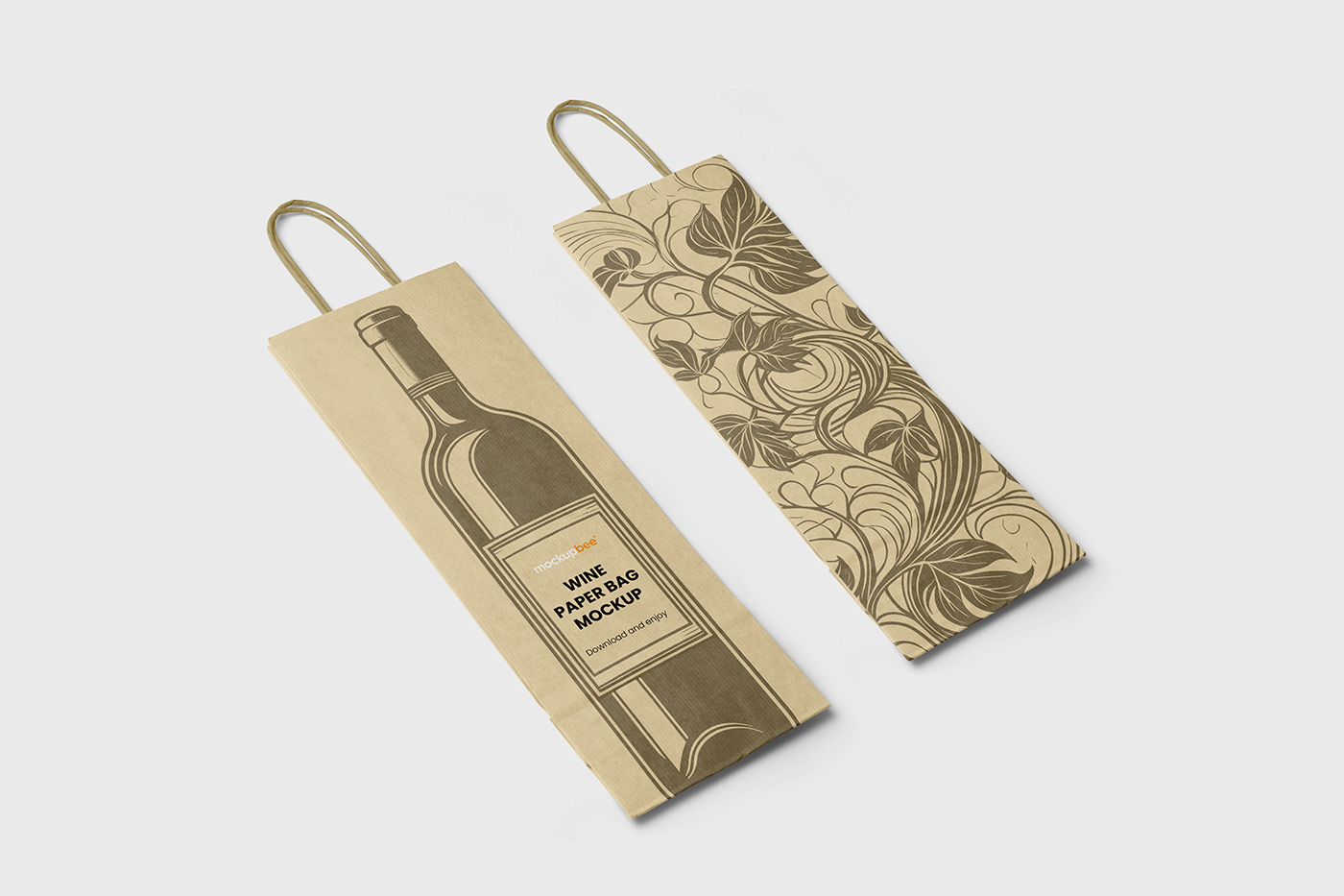 Free Perspective Wine Paper Bag Mockup - mockupbee
