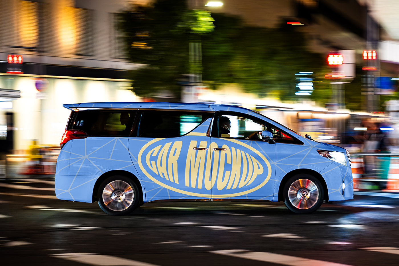 Free Car in Motion Mockup - mockupbee