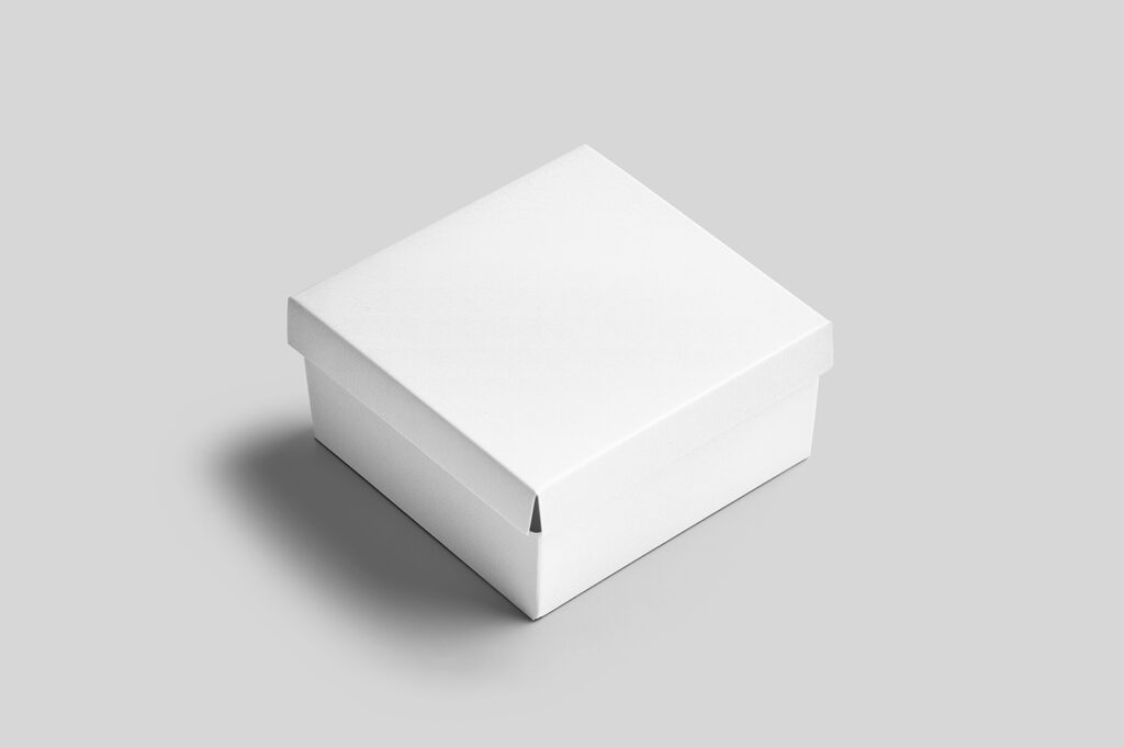 Free Square Box in Perspective Mockup - mockupbee